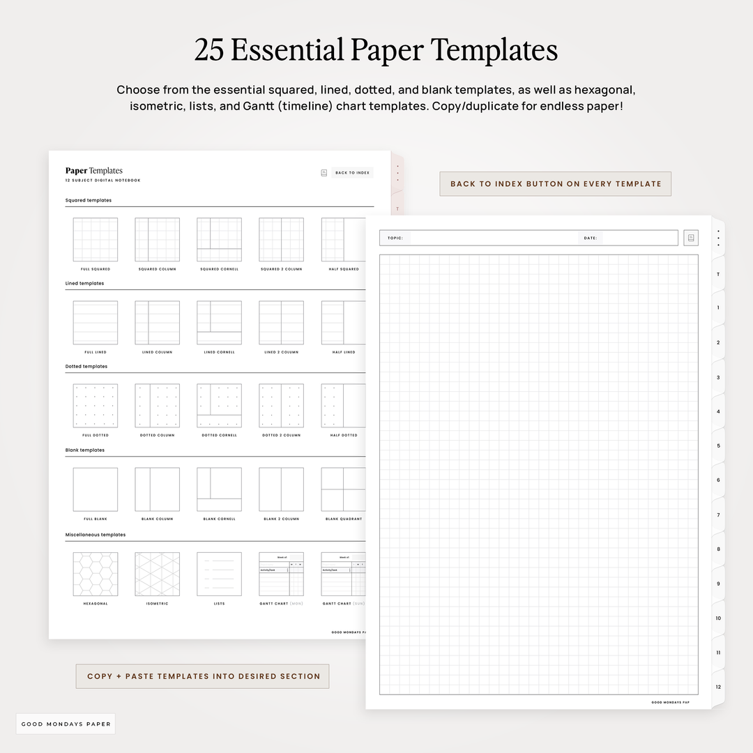 12 Subject Portrait Digital Notebook – Good Mondays Paper