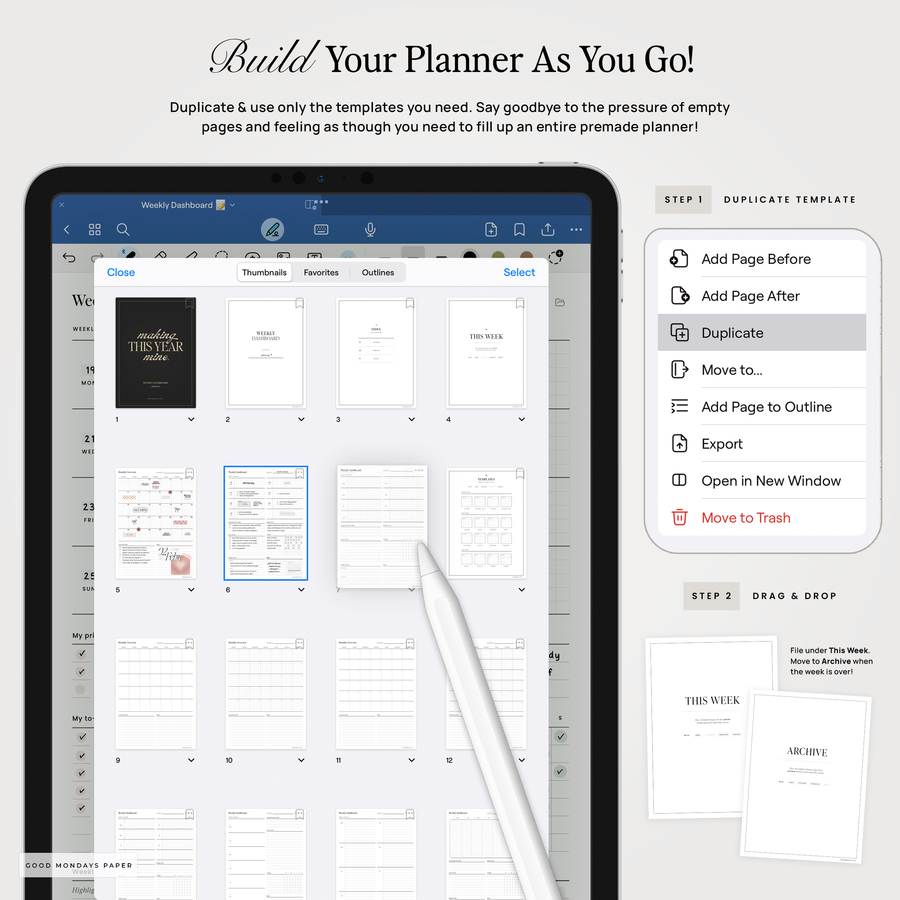 Weekly Dashboard Digital Planner – Good Mondays Paper