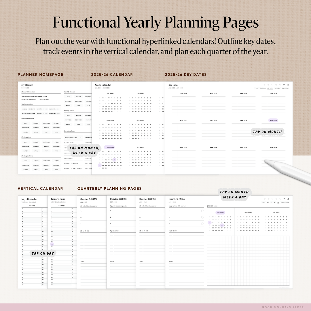 2025-26 Landscape Midyear Digital Planner – Good Mondays Paper