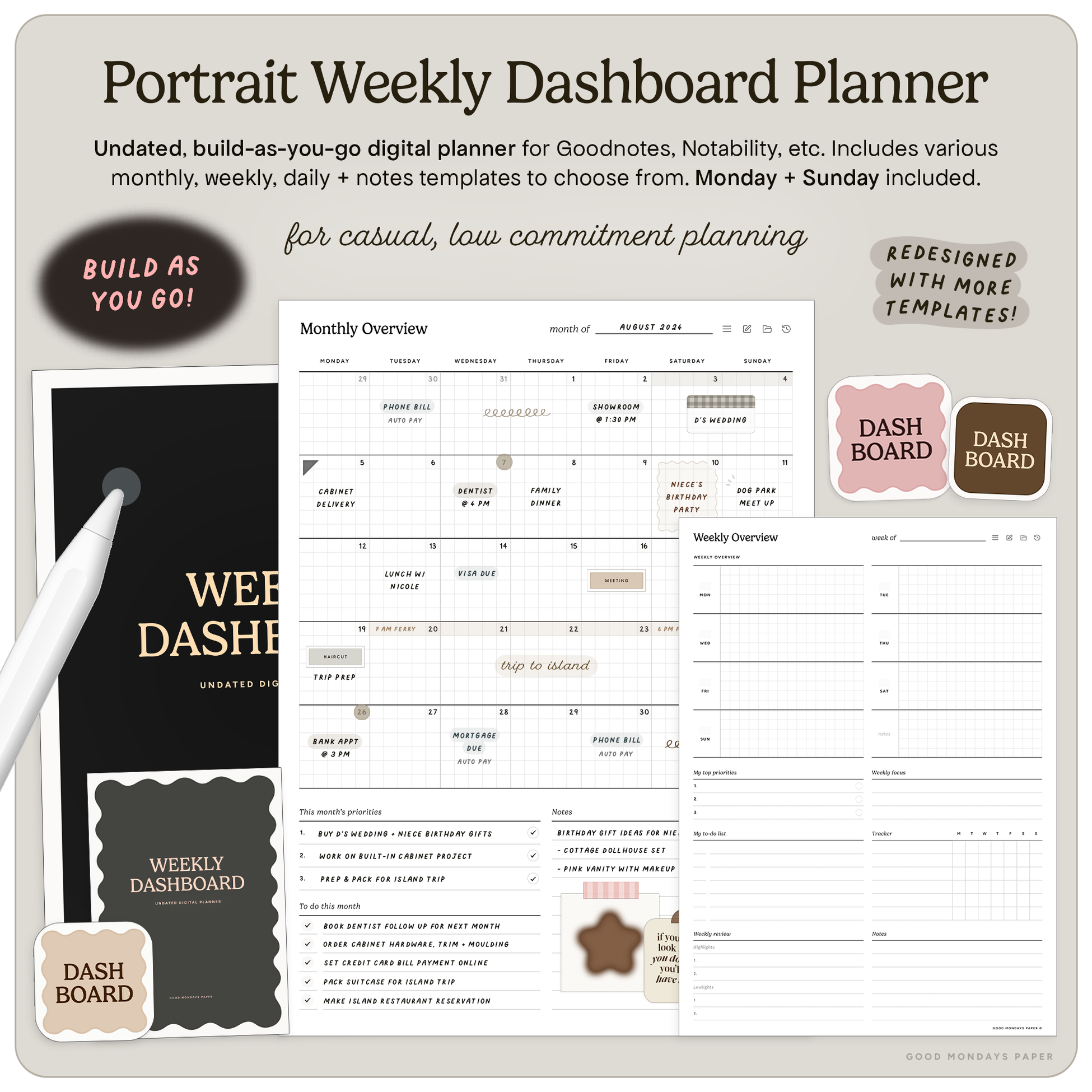 Portrait Weekly Dashboard Planner – Good Mondays Paper