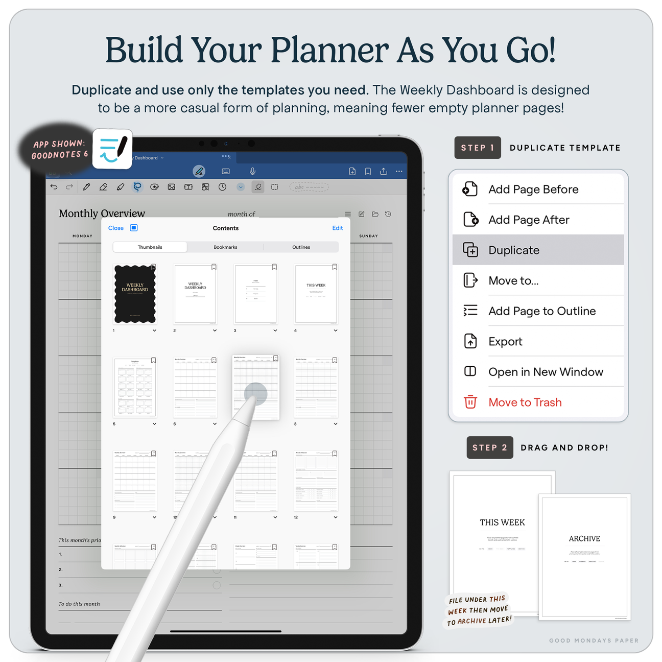 Portrait Weekly Dashboard Planner – Good Mondays Paper