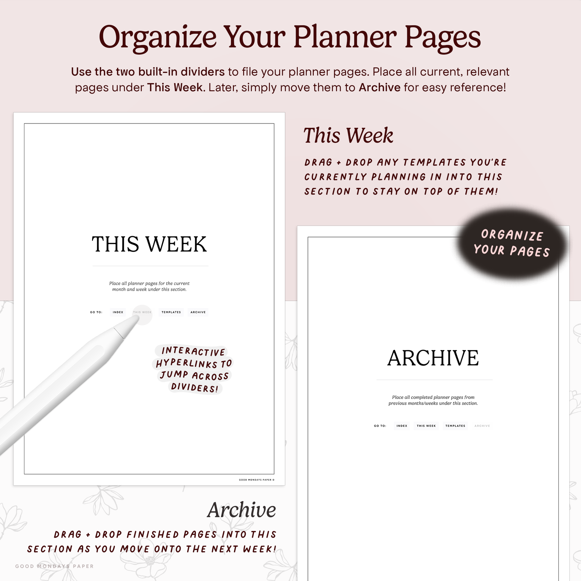 Portrait Weekly Dashboard Planner – Good Mondays Paper