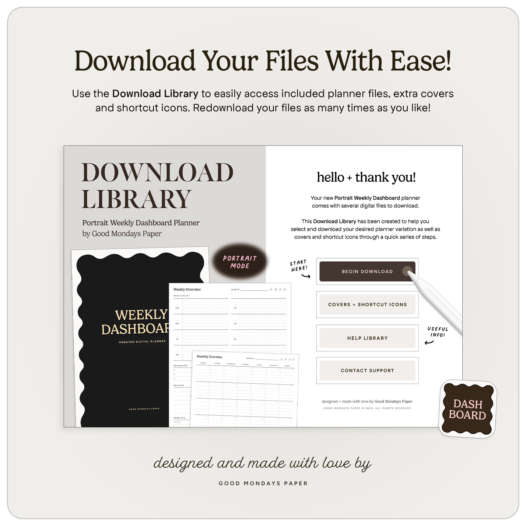 Portrait Weekly Dashboard Planner – Good Mondays Paper